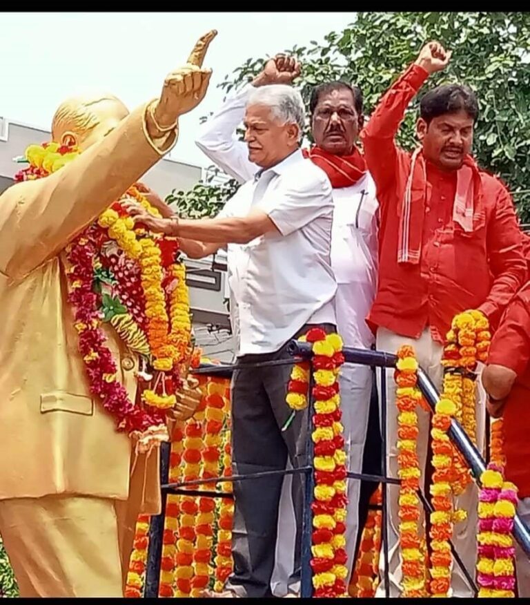 IJU President K Sreenivas Reddy garlanding the statue of Dr B R ...